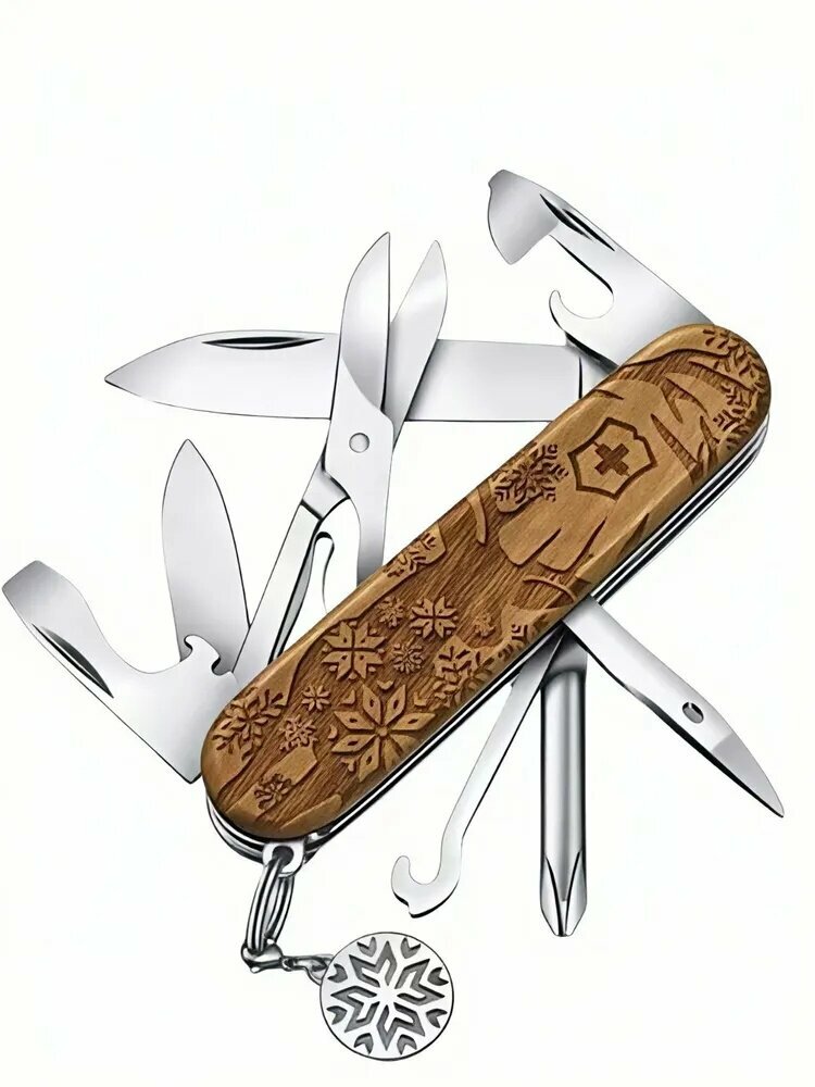 Victorinox Super Tinker Winter Magic 2022 Ограниченная серия Деревянная рукоять Рождественский дизайн 91mm