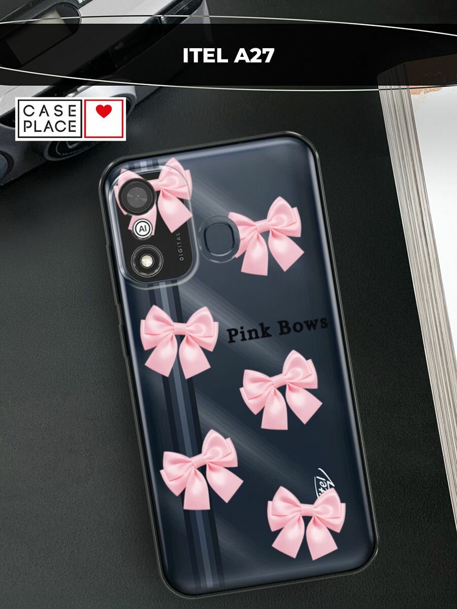 Чехол на Itel A27 / Ител А27 с принтом "Pink Bows", прозрачный