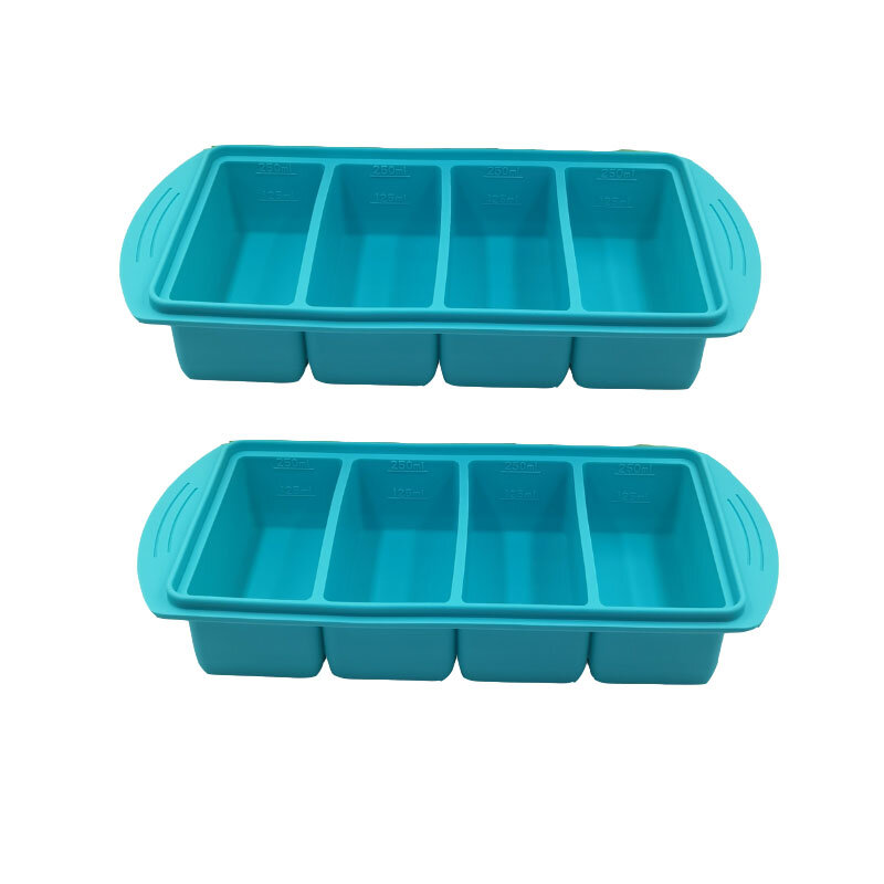 Silifreeze Tray - Контейнер для морозильника из силикона с крышкой, Форма для кубиков льда и Поднос для хранения продуктов для супа, соуса и других, 125ml и 250ml на каждый отсек, с нержавеющей стальной рамой, герметичная прозрачная крышка,