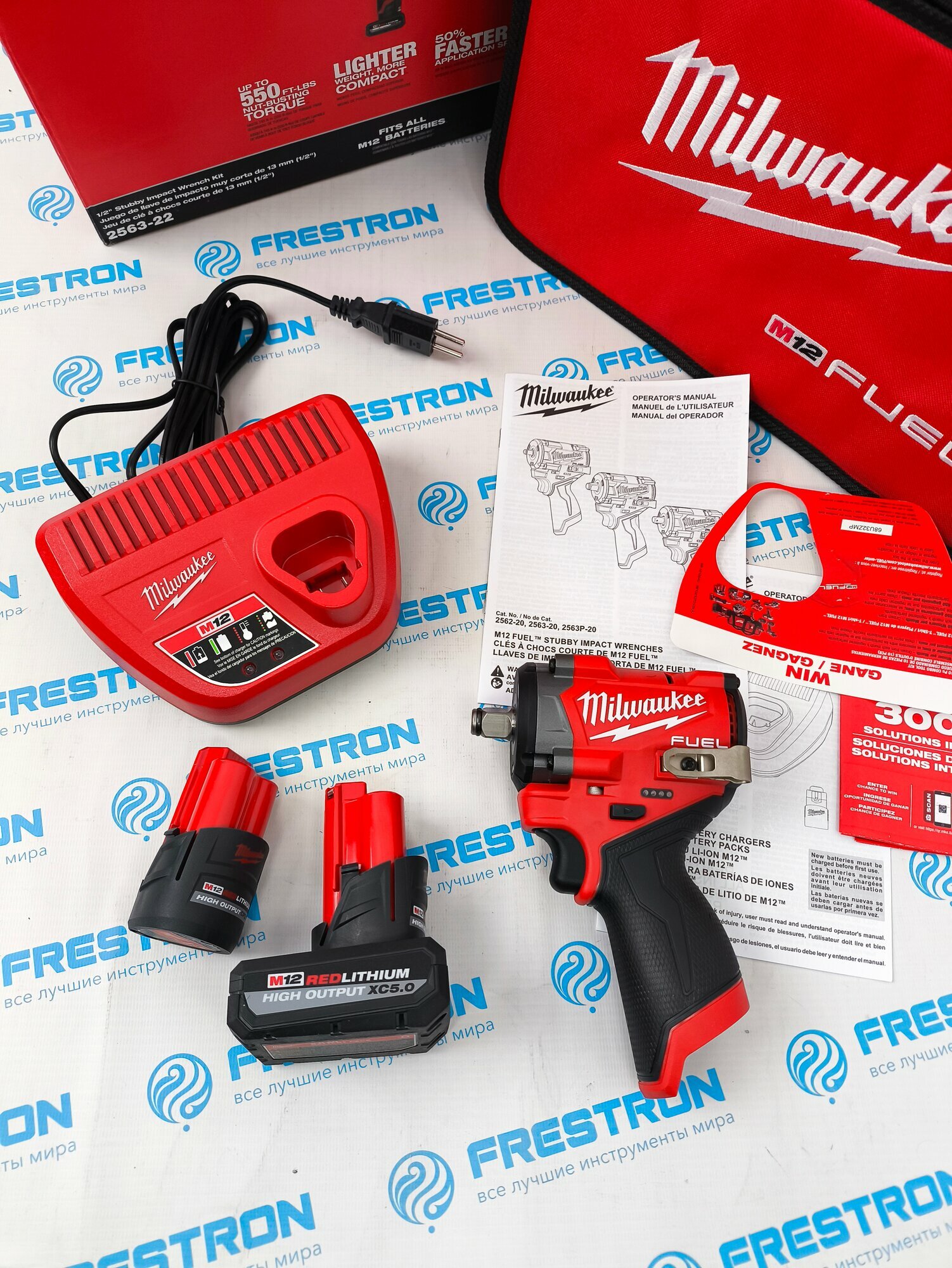 Комплект ударного гайковерта М12 Мilwaukee 2563-22,2-акб, з/у,745н/м, рынок Америка