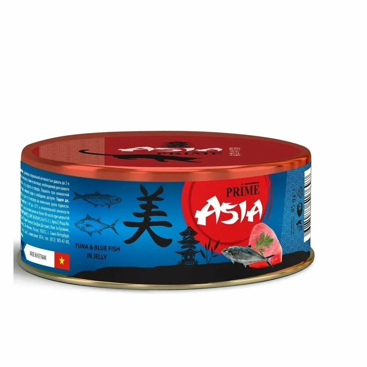 Влажный корм для кошек PRIME ASIA Тунец с голубой рыбой в желе, 85г