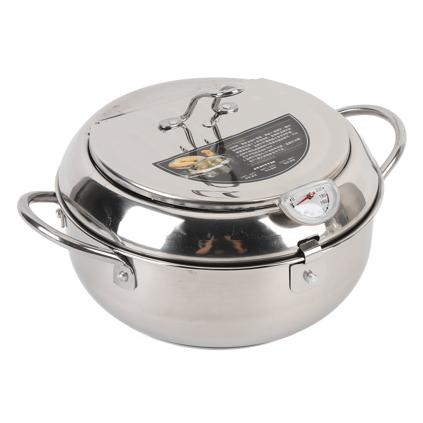 Кастрюля-фритюрница из нержавеющей стали с крышкой-термометром, подставкой для сбора капель масла, многофункциональная глубокая сковорода для картофеля и курицы 20 см