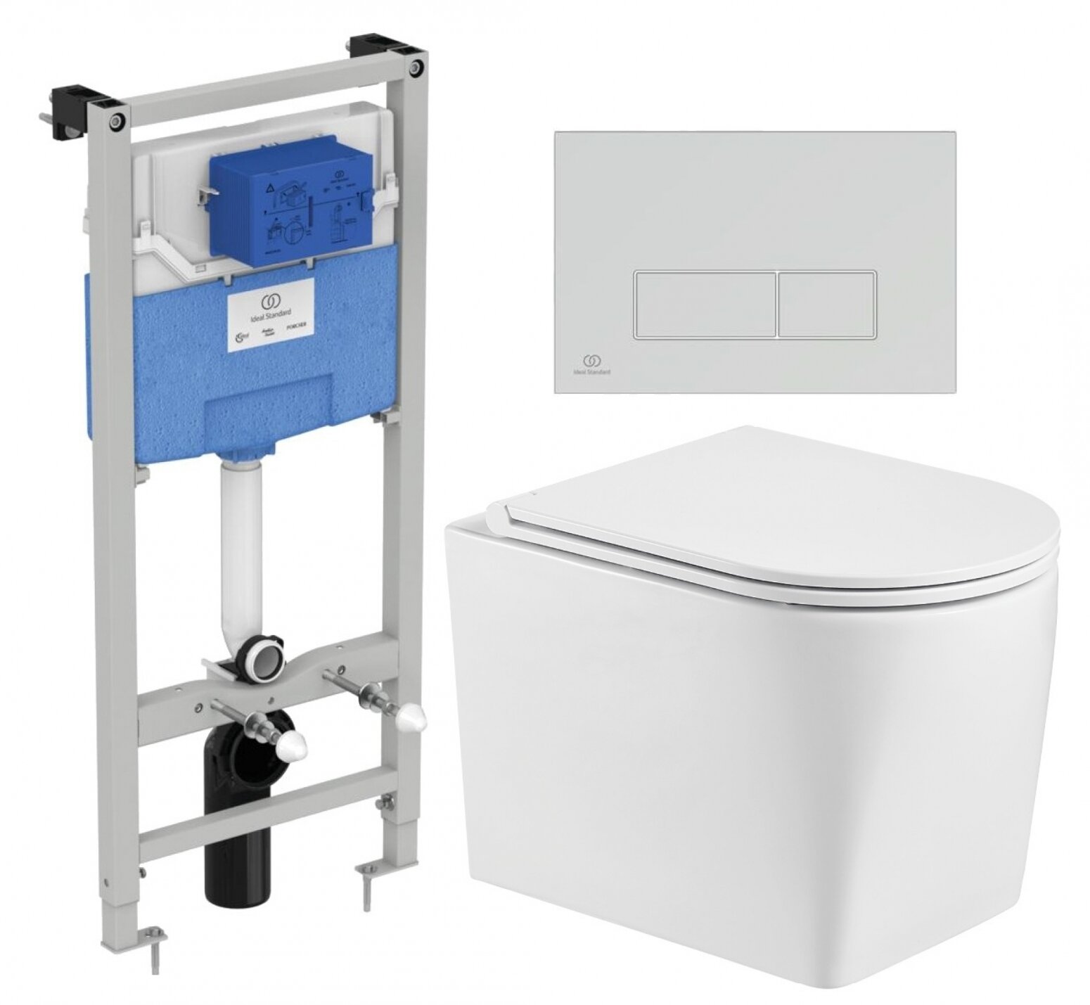 Комплект 3 в 1 инсталляция Ideal Standard + Унитаз подвесной WeltWasser Nesenbach 004 GL-WT + кнопка хром