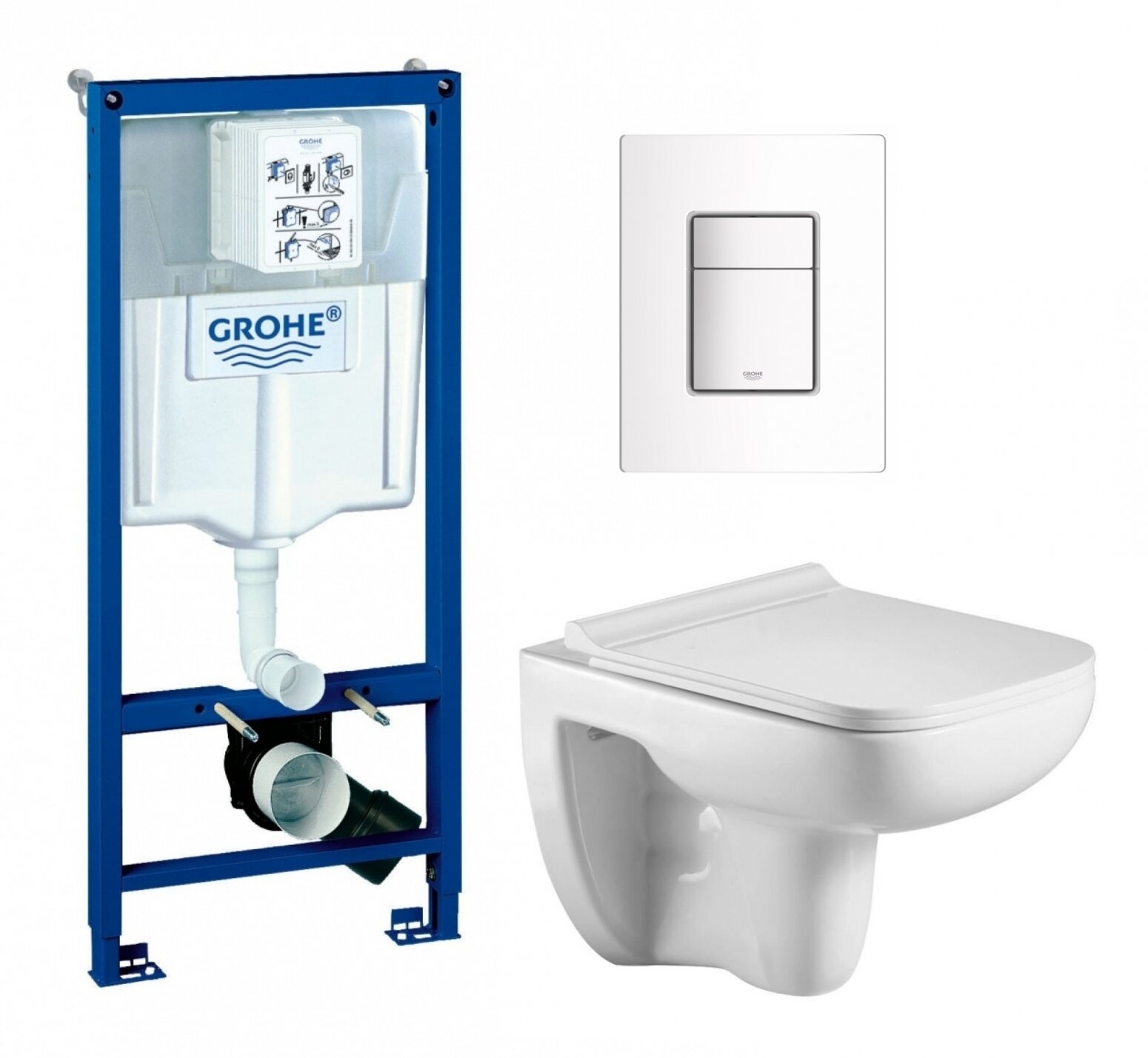 Комплект 3 в 1 инсталляция Grohe Rapid SL + Подвесной унитаз WeltWasser Kehlbach 004 GL-WT + кнопка белая