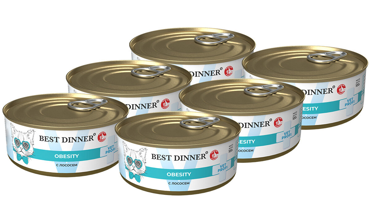Корм влажный Best Dinner Vet Profi Obesity для кошек для снижения и контроля избыточной массы тела с лососем, 100 г х 6 шт