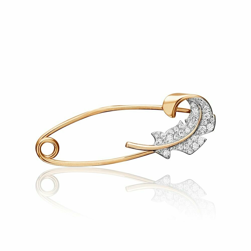 Брошь, красное золото, 585 проба, фианит