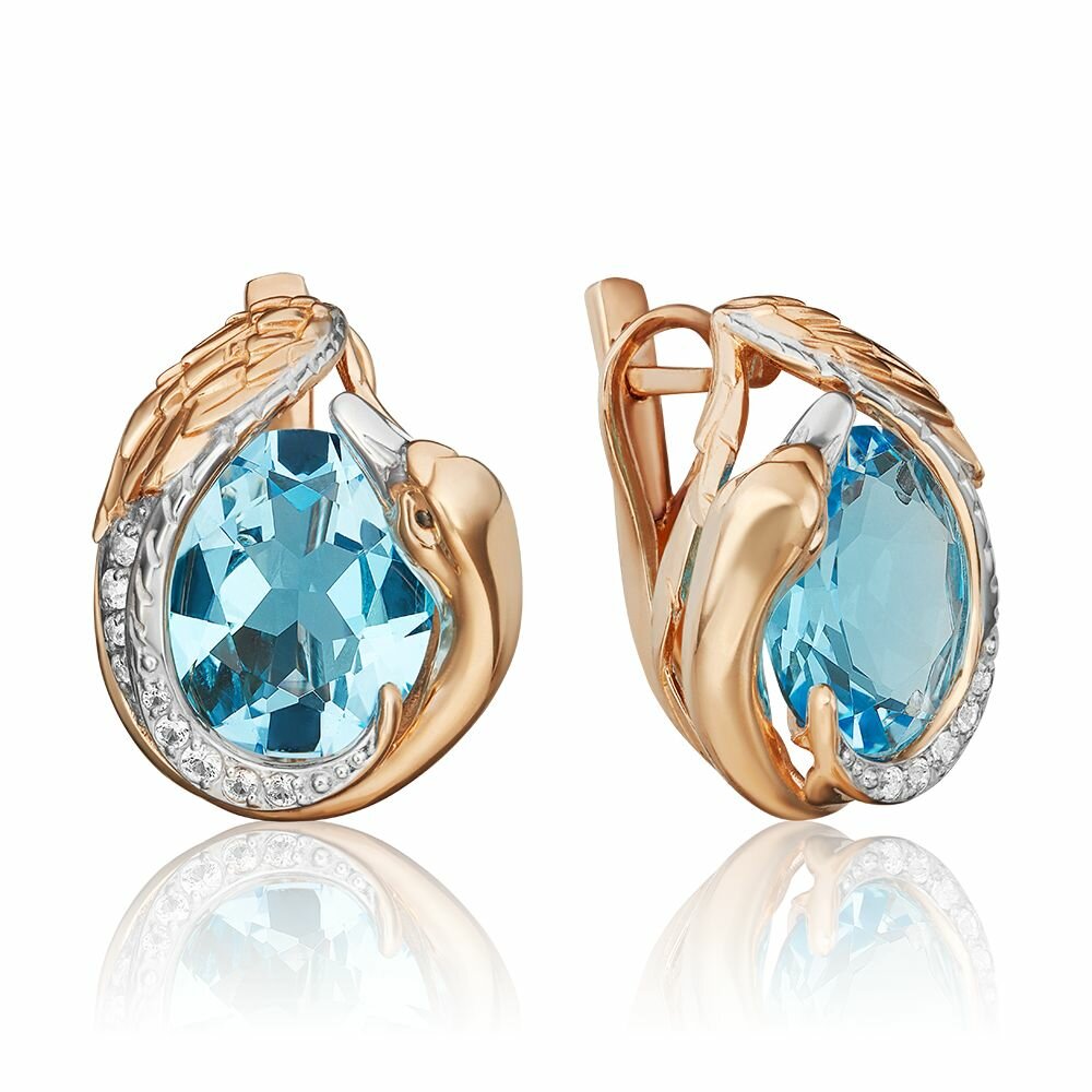 Серьги, красное золото, 585 проба, топаз