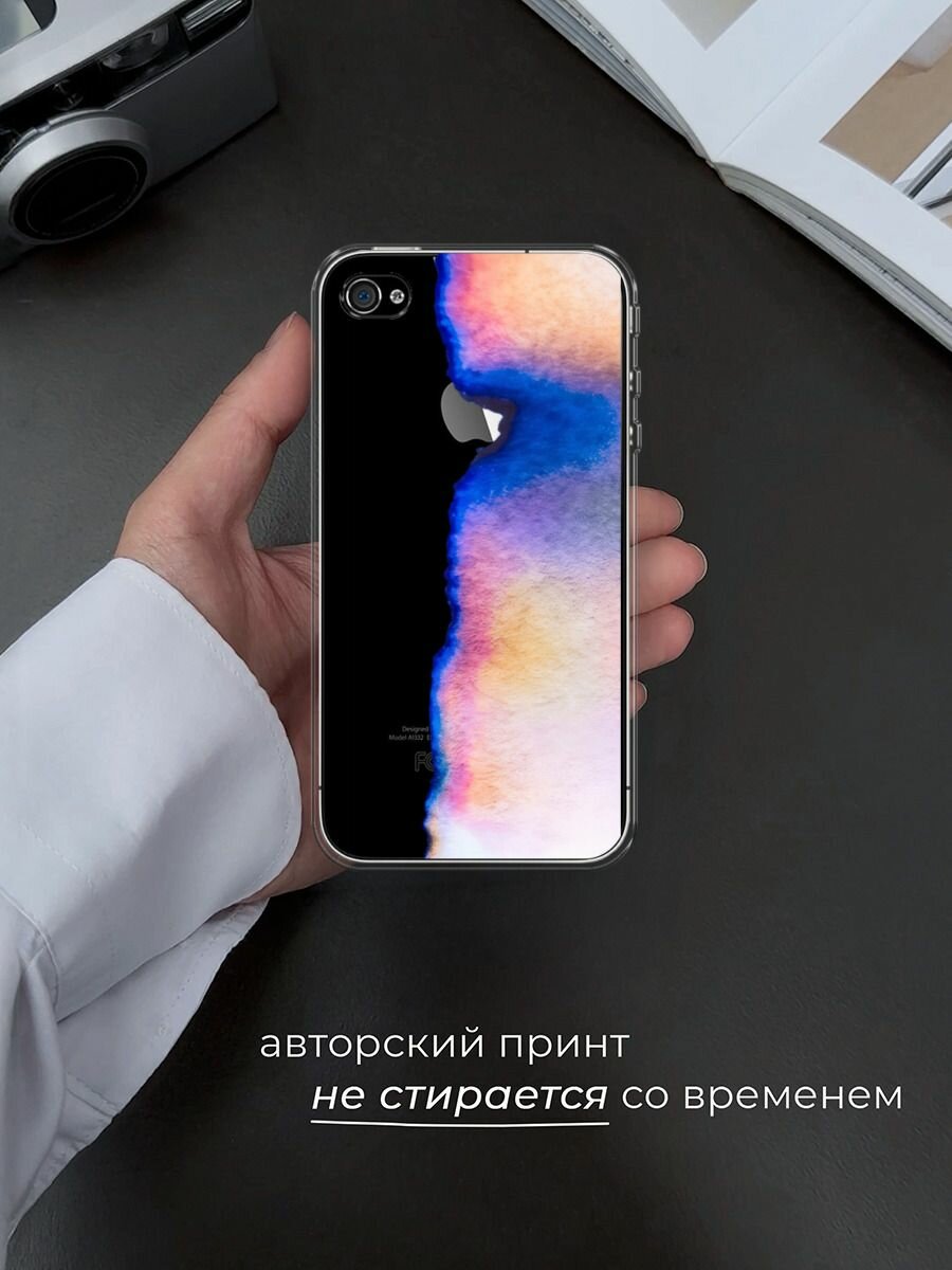 Чехол на Apple iPhone 4/4S / Айфон 4/4S с принтом Синяя акварель, прозрачный — фото 1