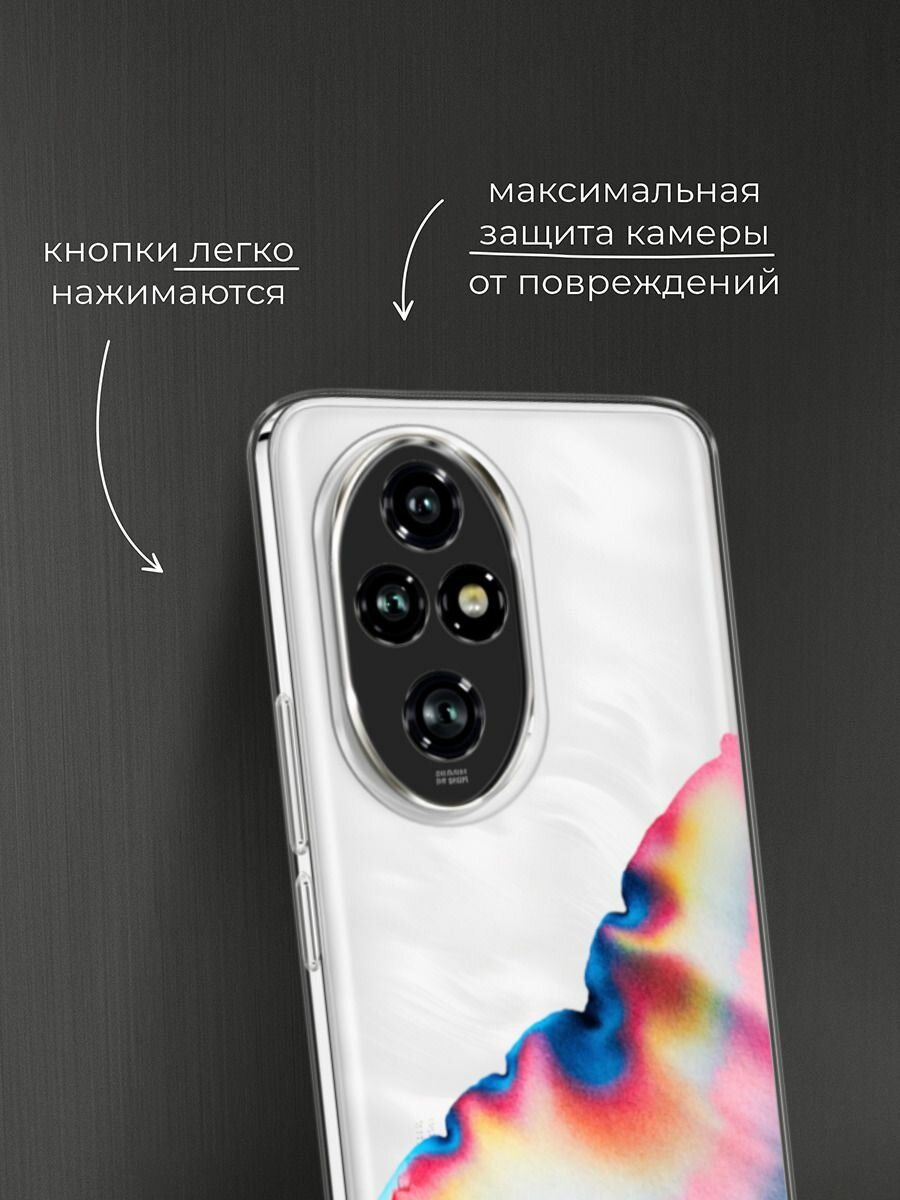 Чехол на Honor 200 Pro / Хонор 200 Про с принтом Розовая акварель, прозрачный — фото 1