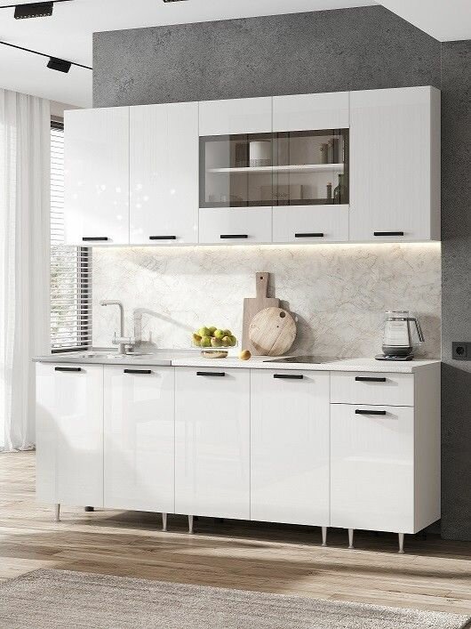 Кухонный гарнитур 2м Рио NEW белый глянец, белый со столешницей, МИФ