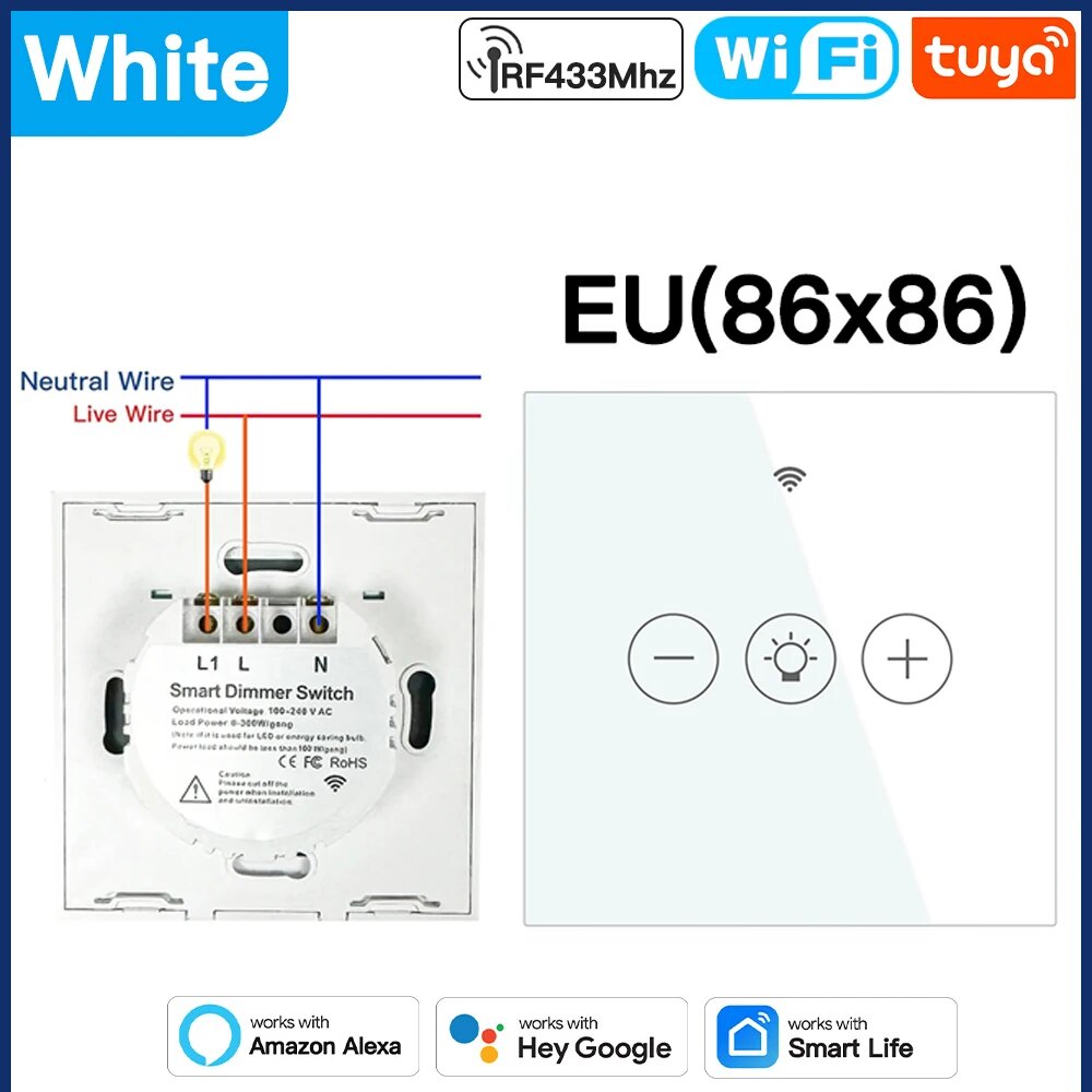TNCE Tuya Wi-Fi Диммер модуль Smart dimmer Белый, WIFI EU dimmer White