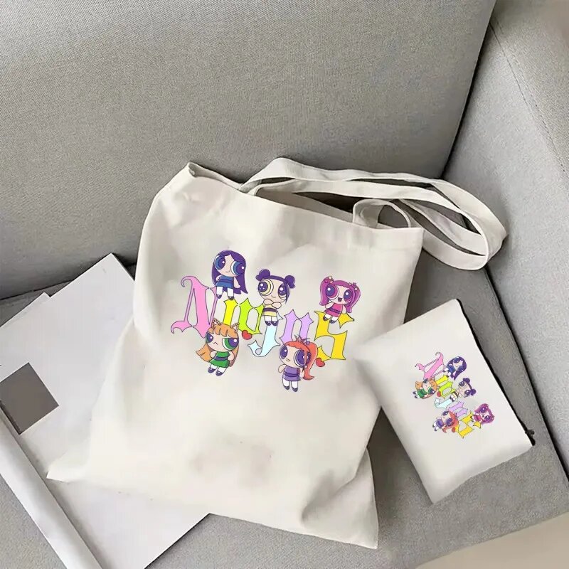 NewJeans Kpop Tote Bag Newjeans Bunnies Canvas Bag Newjeans Merch Женская модная повседневная сумка на плече Hanni Haerin Bag Tote Bag