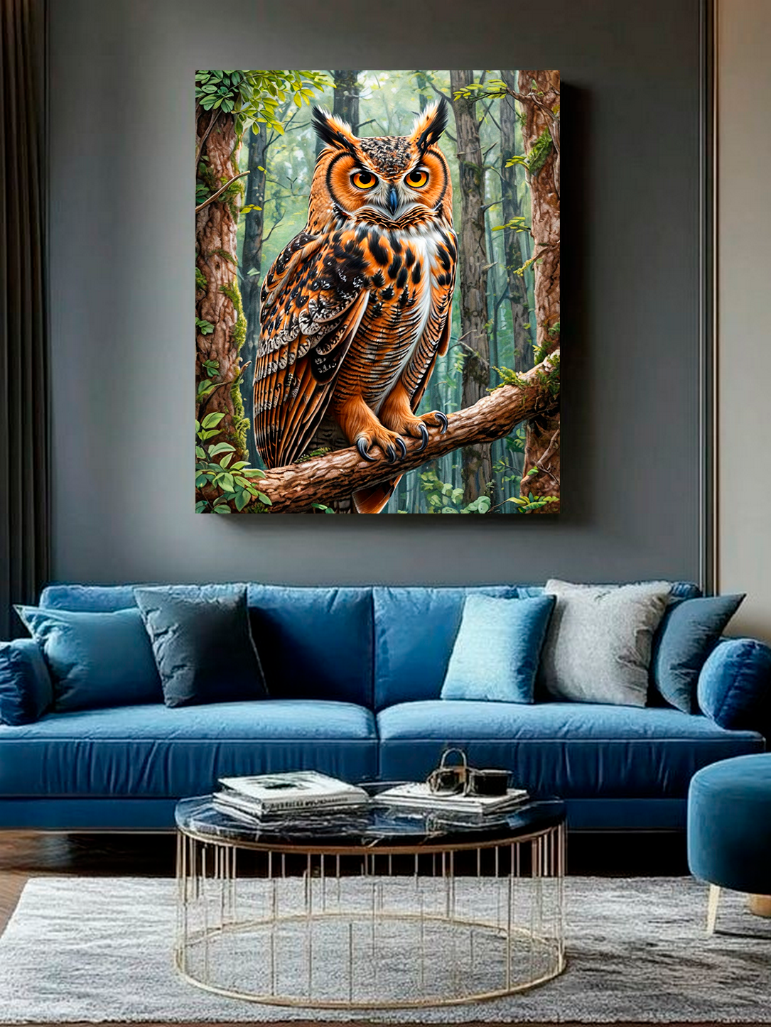 Картина на стену для интерьера "Филин" 40х50 см, холст на подрамнике, InterToys