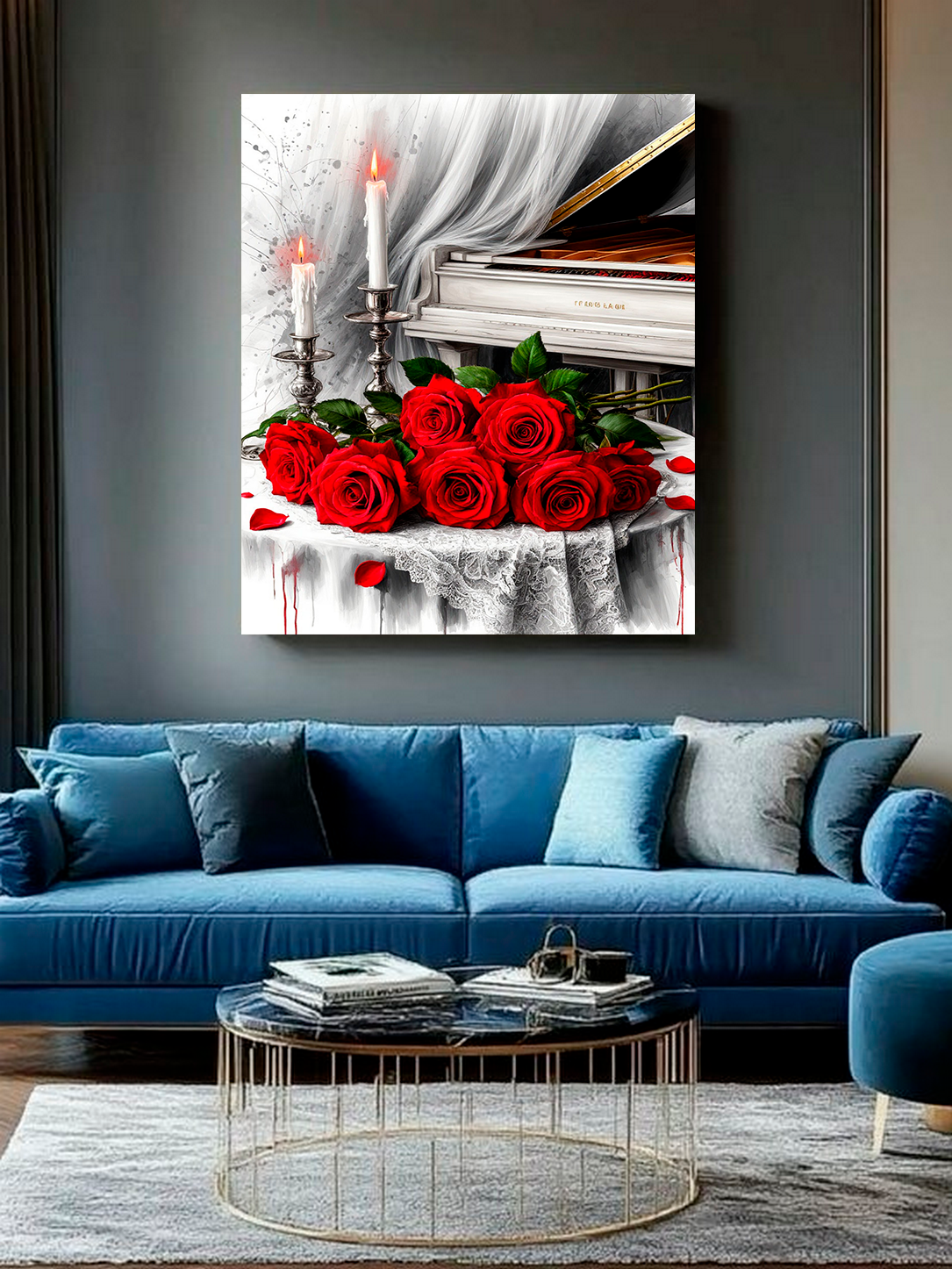 Картина на стену для интерьера "Красные розы" 40х50 см, холст на подрамнике, InterToys