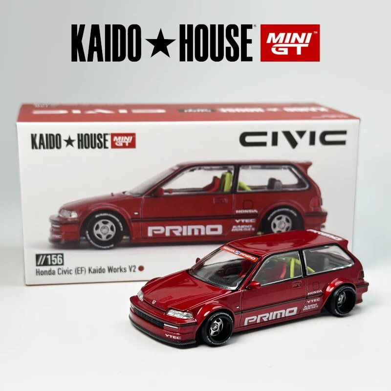 Металлическая модель автомобиля Kaido House Honda Civic EF Kaido Works V2 красного цвета