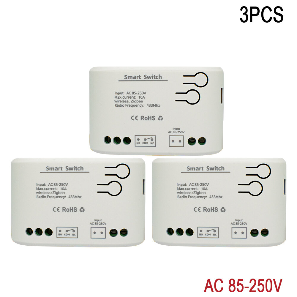 3 шт. Умное реле с Алисой на 1 канал 85-250В 220B, (Tuya Zigbee + RF 433 МГц)