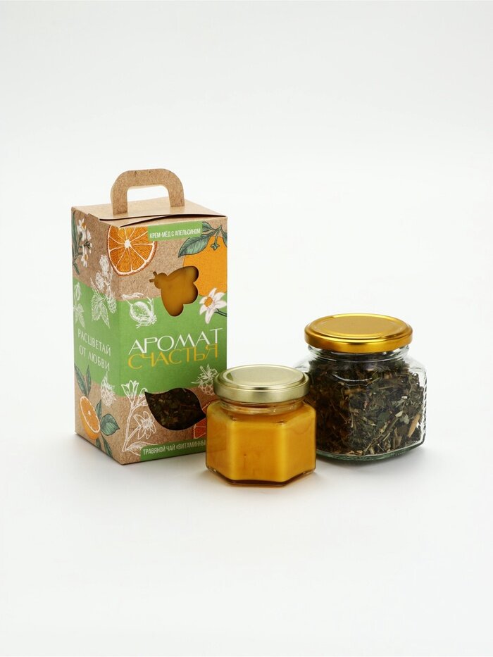 Подарочный набор «Аромат счастья»: ягодный травяной чай, крем-мед с апельсином 120 г