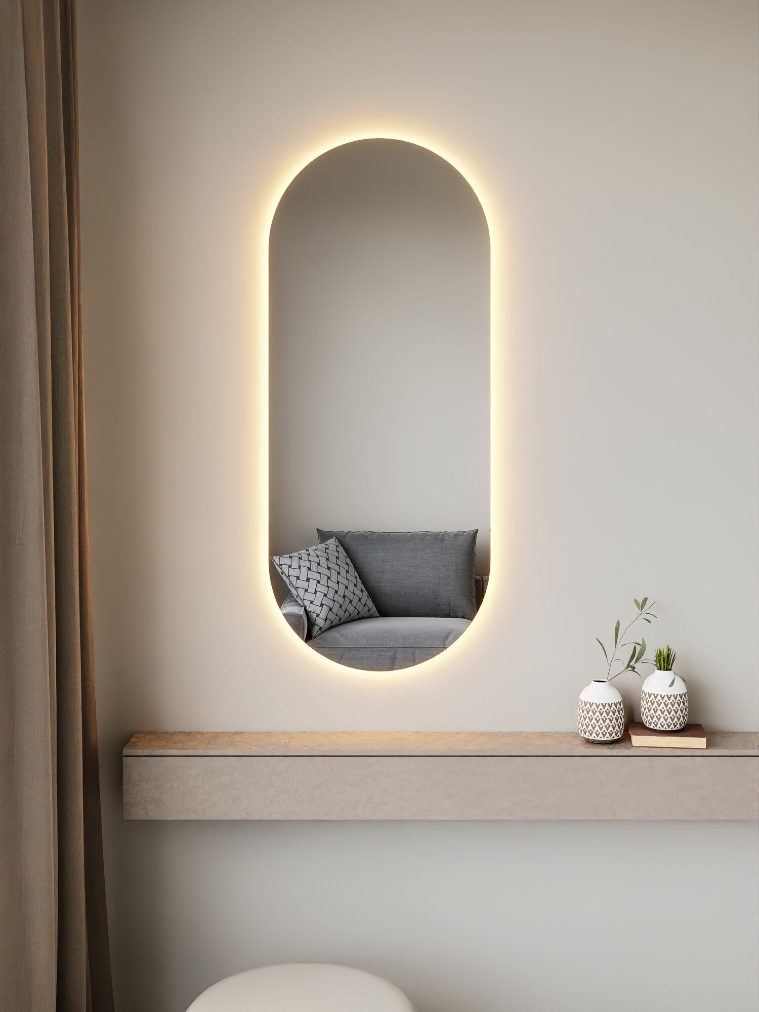 Зеркало настенное 120х50 см. BLX MIRROR М6 фигурное с подсветкой теплый свет 3000К
