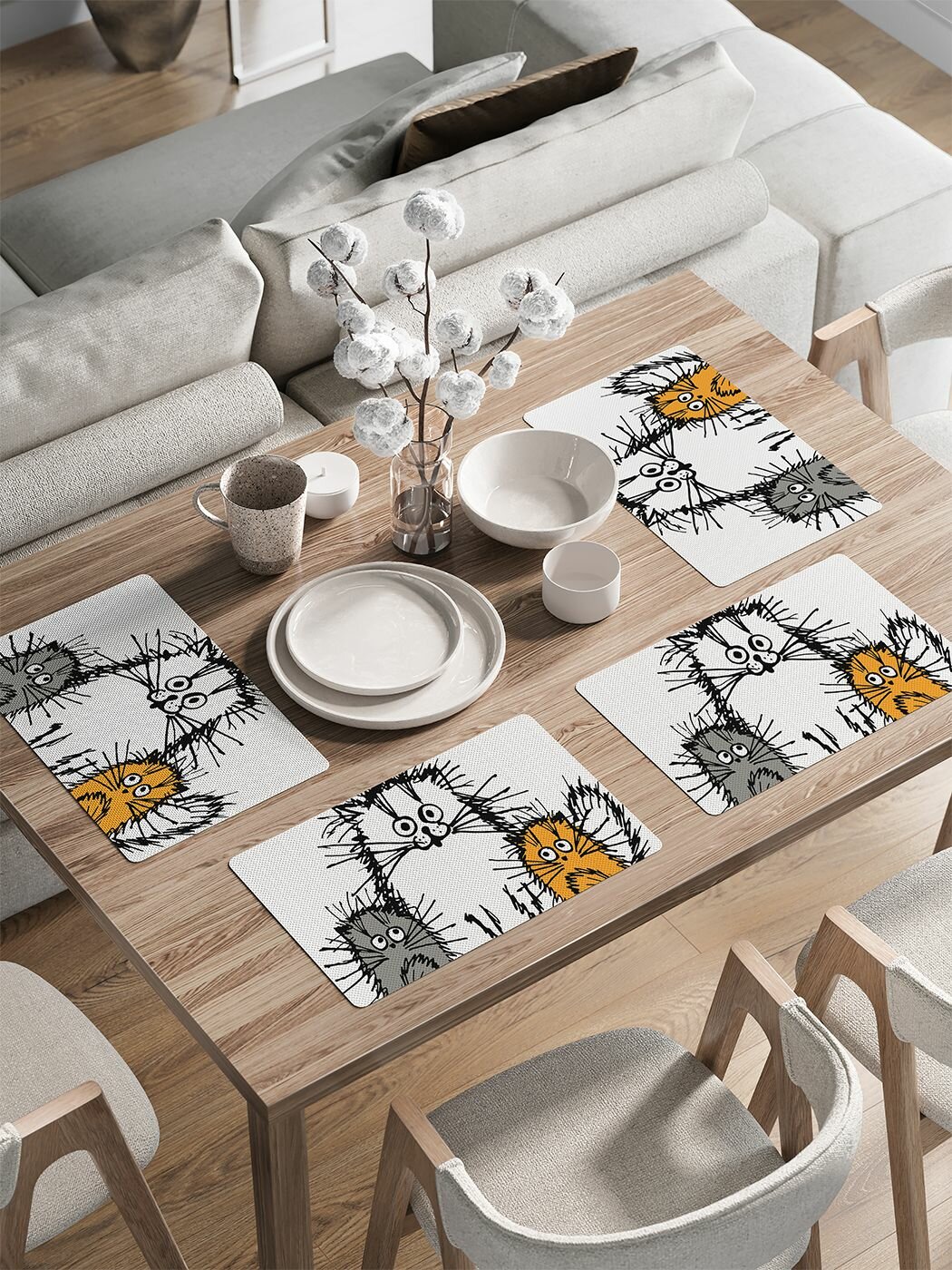 Салфетки на стол сервировочные "Мохнатые коты" для дома, 30x46 см, JoyArty