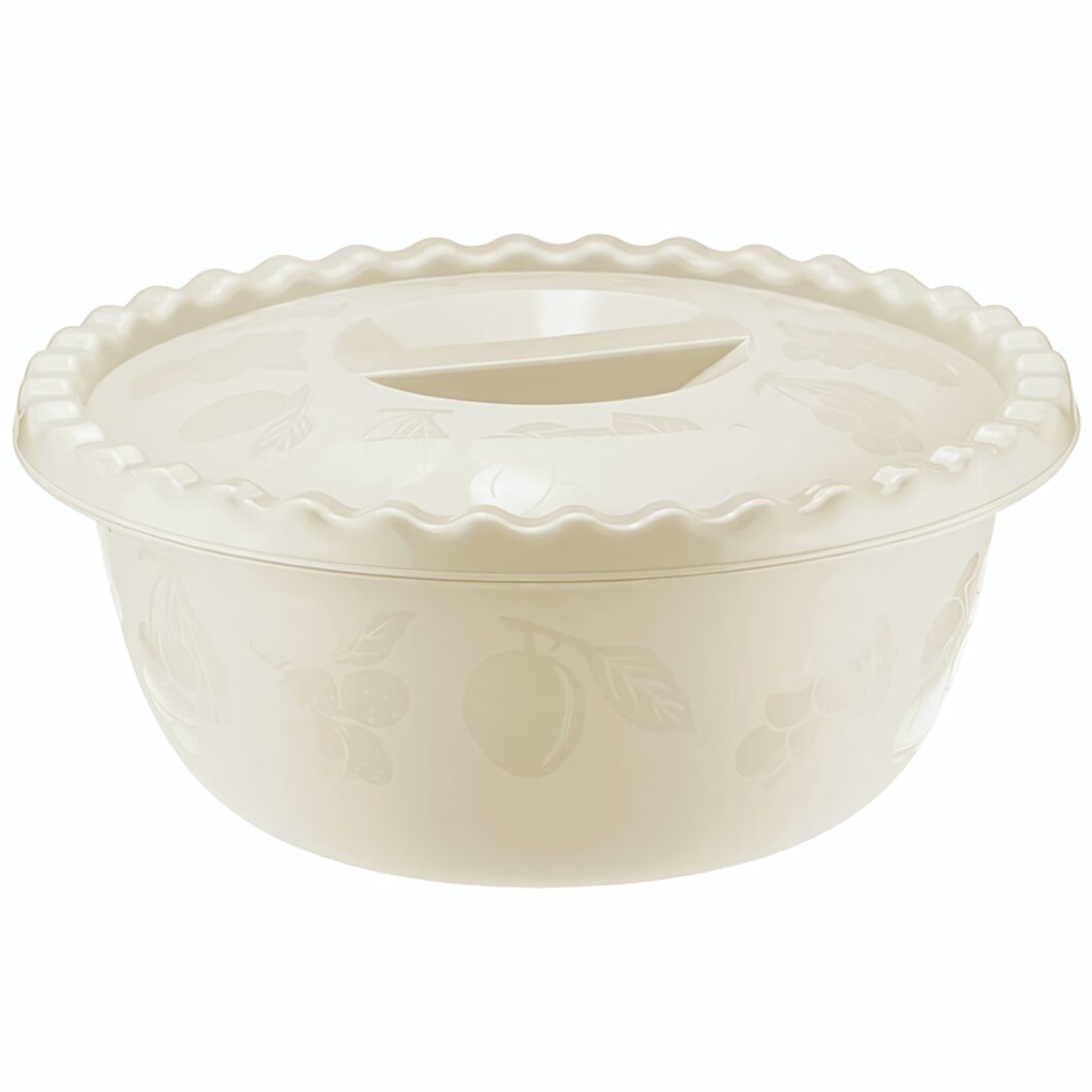 Миска круглая 5л с крышкой, пластик, белый ротанг, для хранения и сервировки