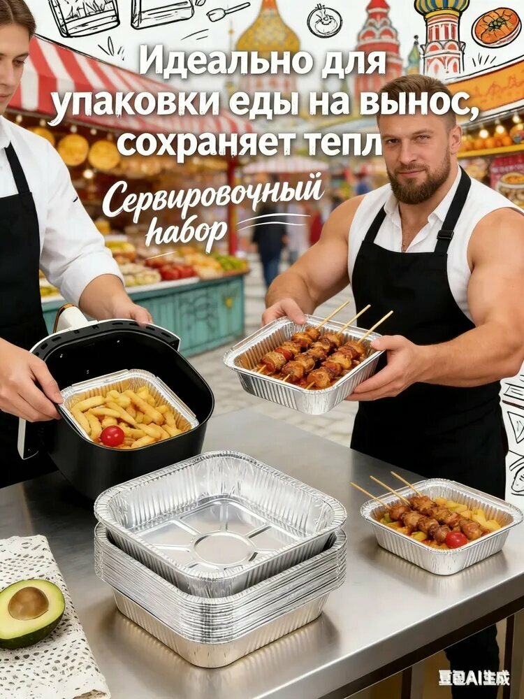 Фольгированная тарелка, поддон для гриля, решетка, 0.159м х 16 см, 20 мкм, 30 шт