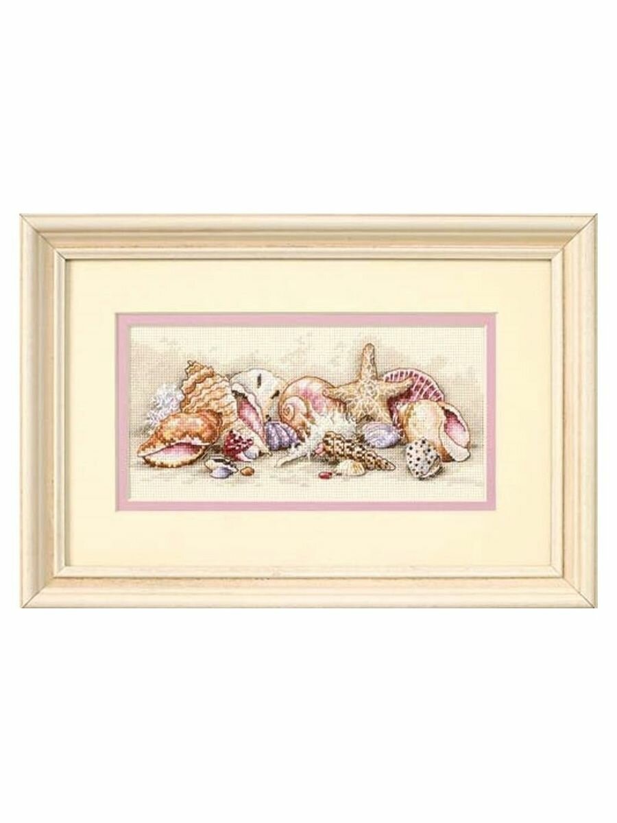 Набор для вышивки крестиком Amishop " Dim65035-Seashell Treasures ", 200x80 мм, 144x56 стежков, кремовый, 18CT