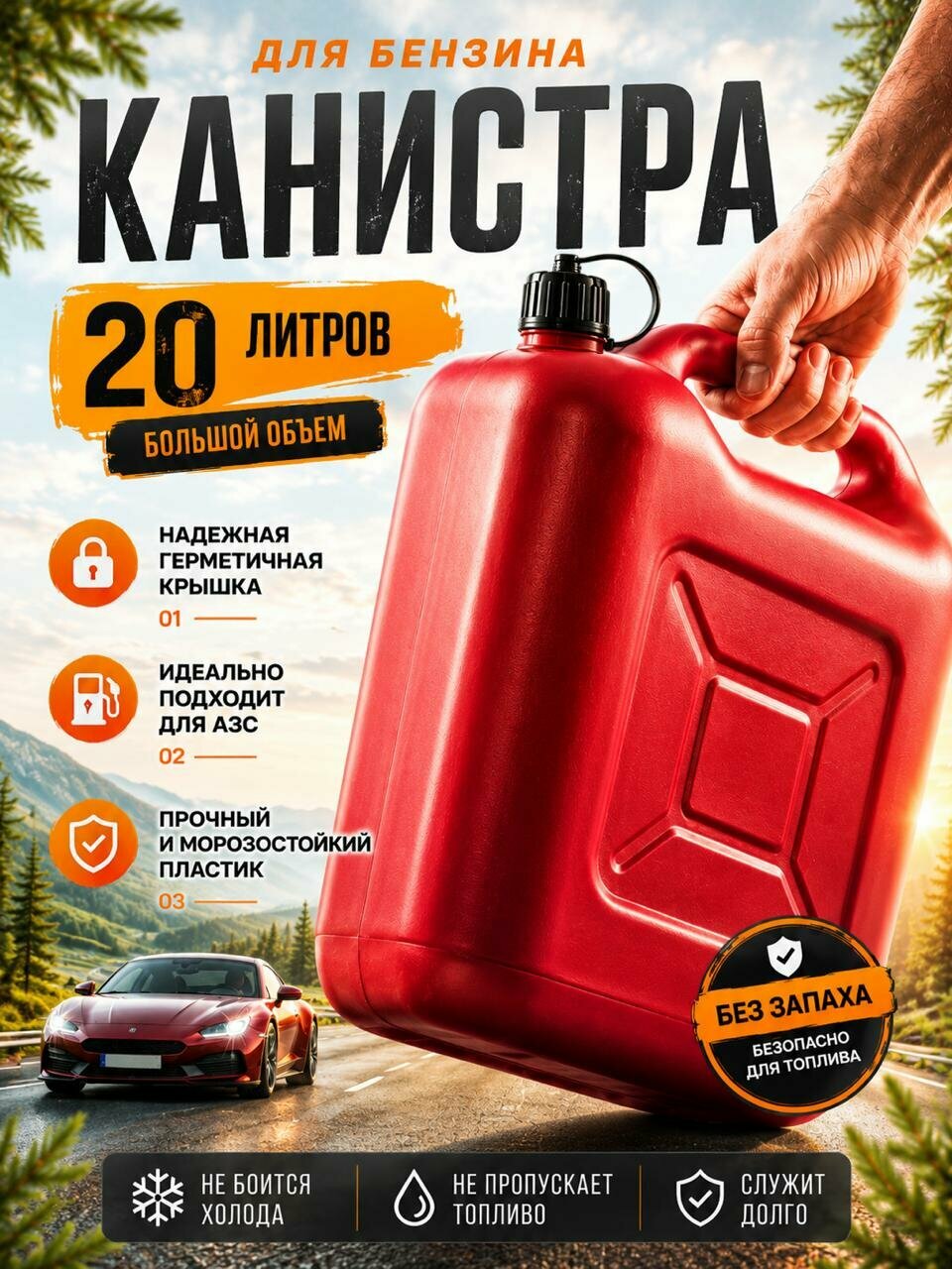 Канистра для бензина 20 л, в комплекте с крышкой от производителя