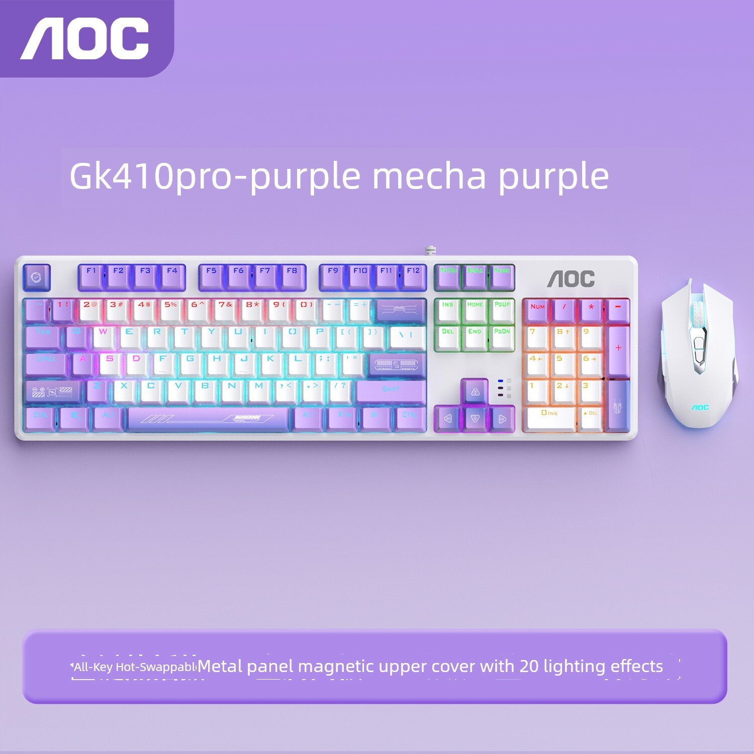 AOC GK410 Pro 104-Клавишная Механическая Клавиатура с RGB-Подсветкой и Мышью - Красный Переключатель Игровой Комплект