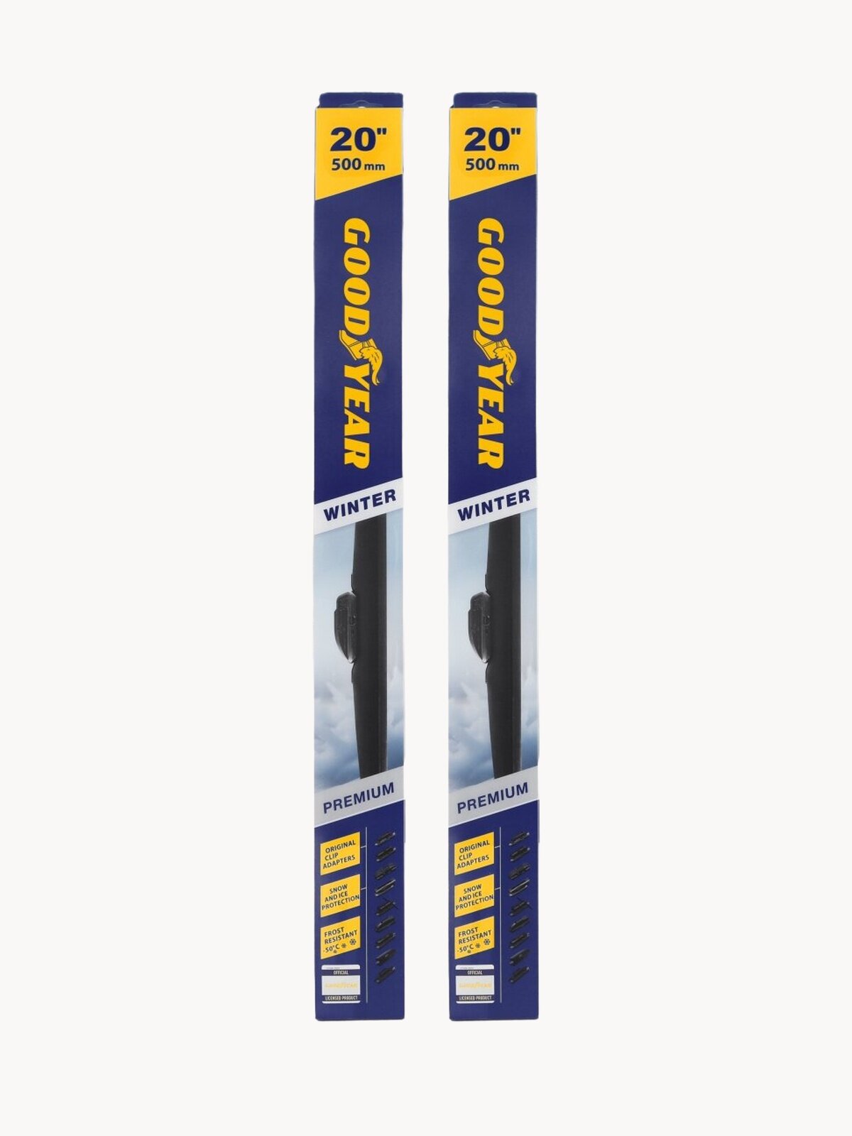 2 Щетки стеклоочистителя зимние 500 500 мм. Дворники GOODYEAR для автомобиля Лада Ларгус, приора, Митсубиси Паджеро Спорт. Рено Логан 1, Сандеро 1; Газ Газель Бизнес 3302, Дастер 1