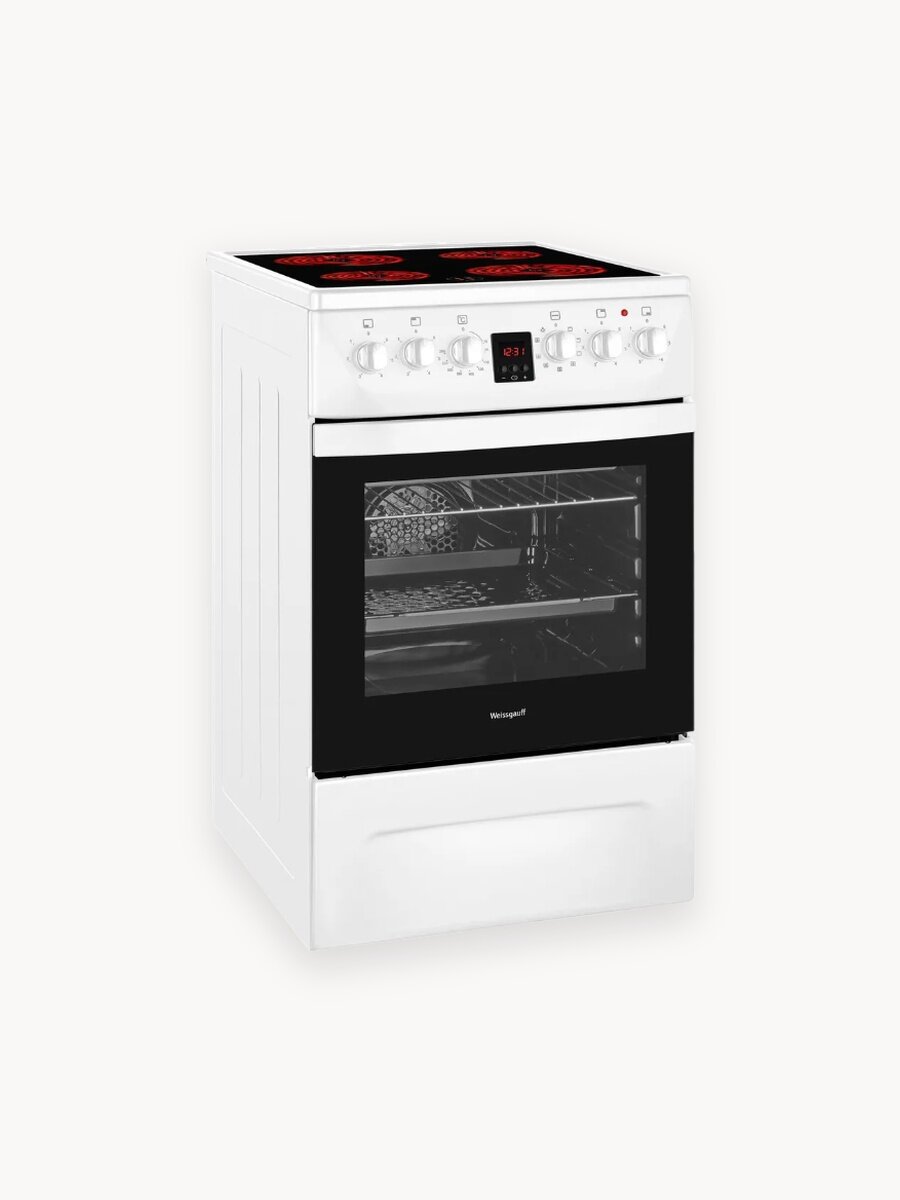 Электрическая плита Weissgauff WES 2V16 WE Premium Line 3 года гарантии, Объем 50 литров, конфорки Cross Zone, гриль, Конвекция, Термостат духового шкафа