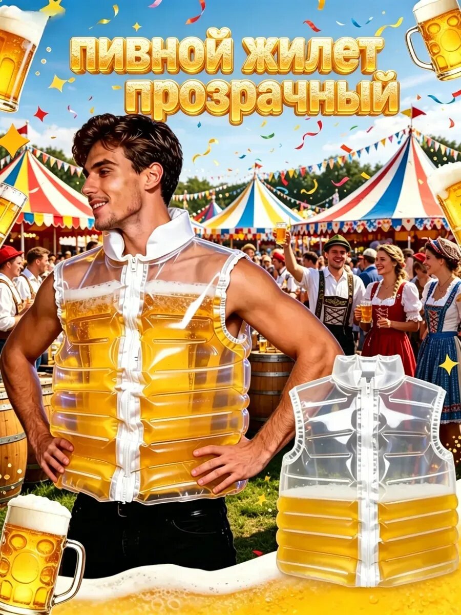 Пивной жилет прозрачный с трубочкой