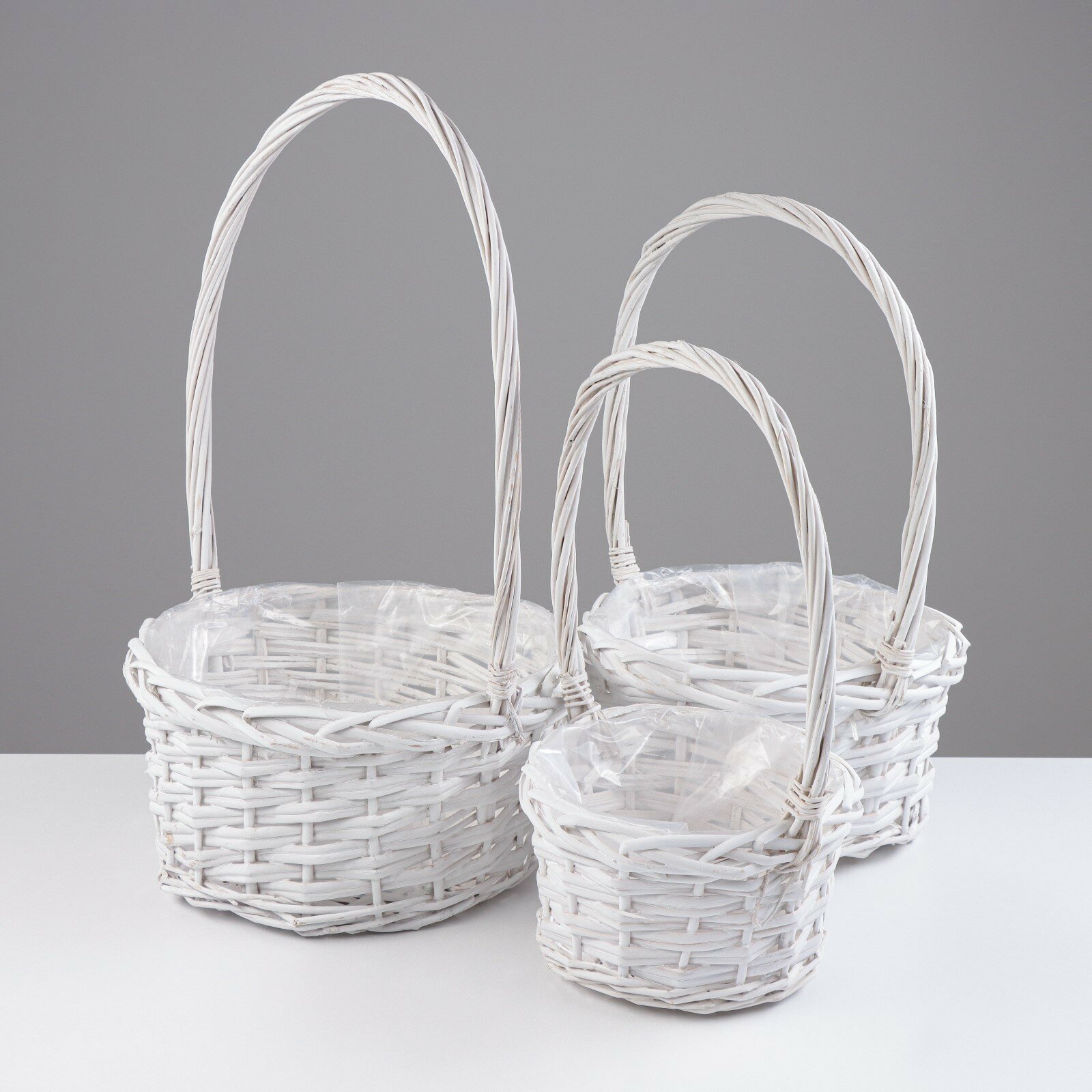 Корзина плетёная для хранения «Плетёнка», ива, круглая, белая, набор 3 шт.
