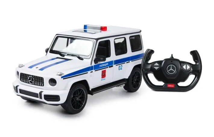 Машинка на радиоуправлении Rastar Mercedes-Benz G63 полицейская (арт.95700P), 1:14(33см), двери открываются. Белая