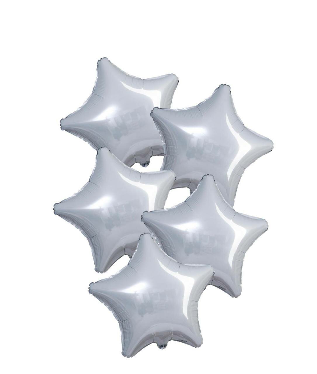 Набор воздушных шаров на праздник, белый 5 штук, 46 см/Фольгированные звезды 5 штук, белый цвет