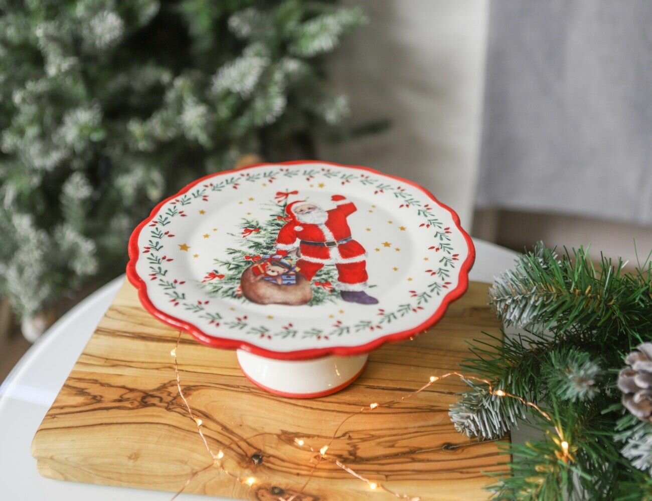 Блюдо для торта санта под звездопадом, керамика, 22 см, EDG 016999-43