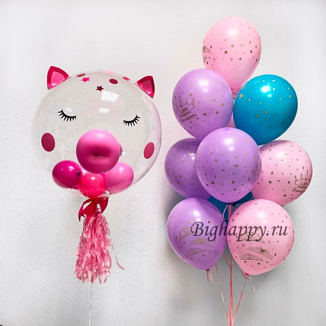 Фонтан из шаров и шар Bubble "Свинка"