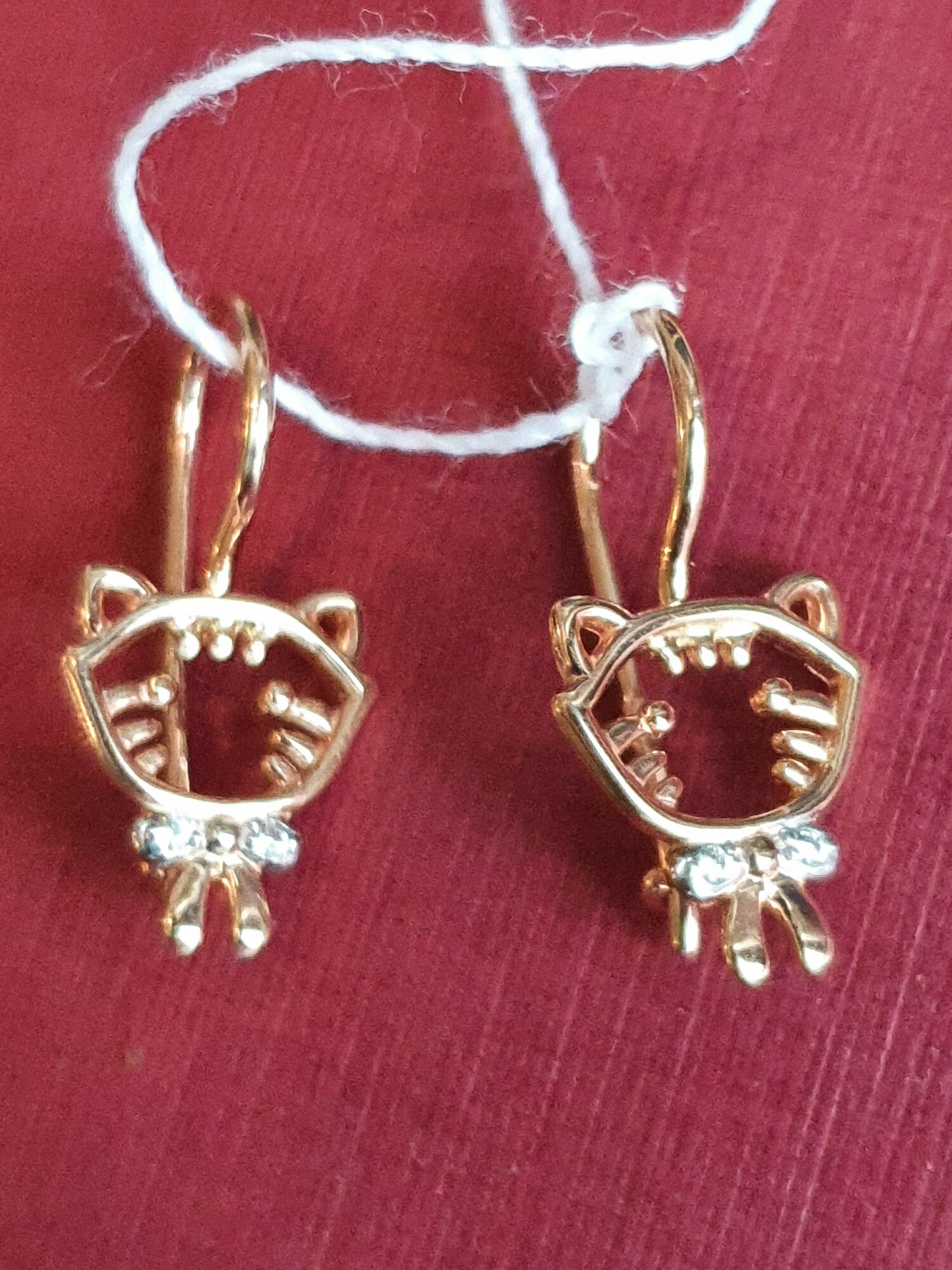 Серьги, красное золото, 585 проба, фианит