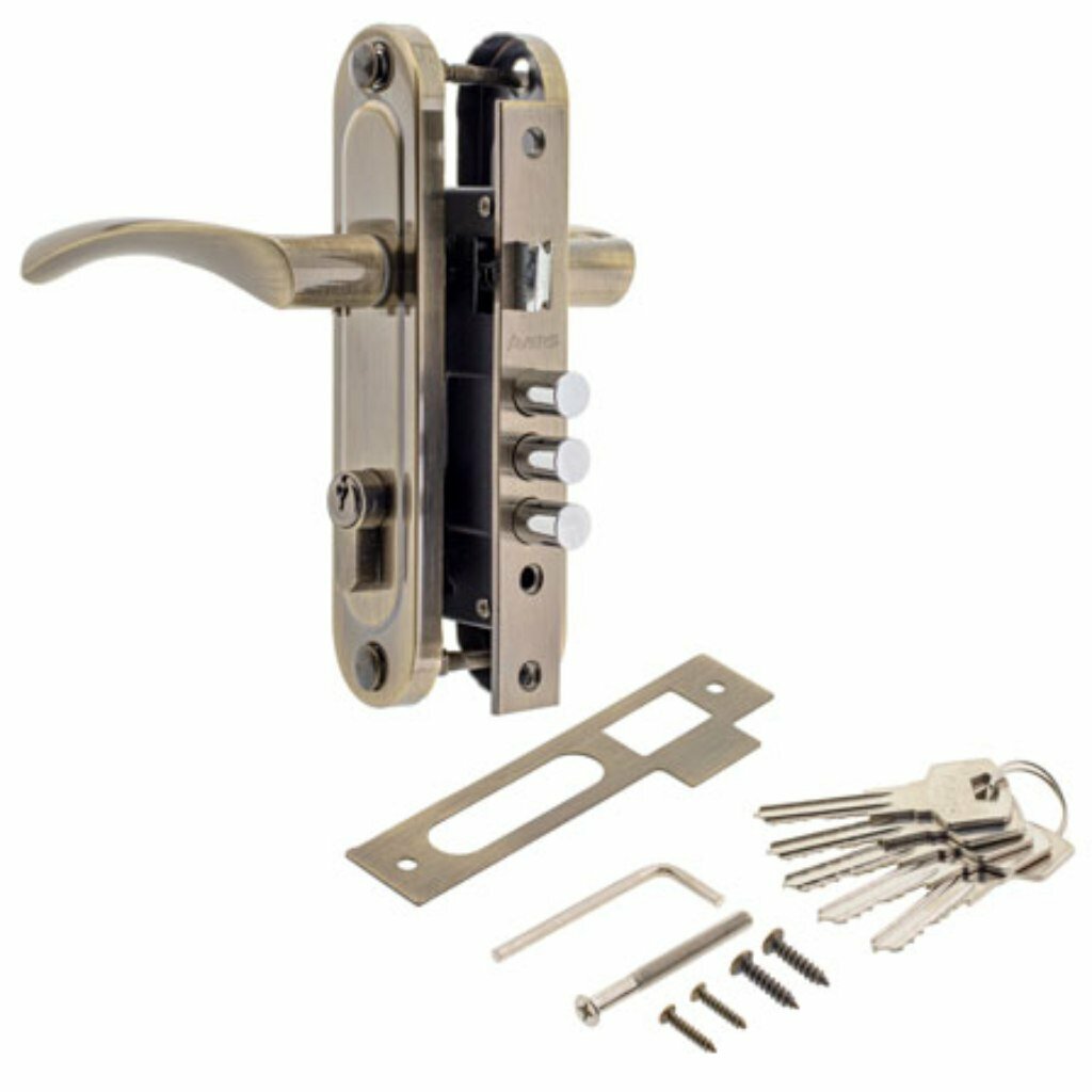 Замок врезной Avers, 1023/60-AB, 28068, ручка в комплекте, цилиндровый, бронза