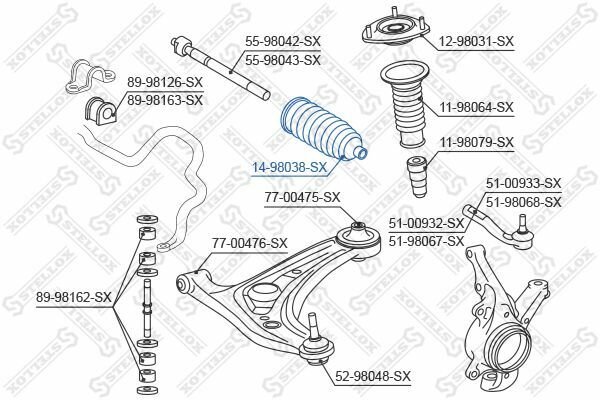 Пыльник рейки рулевой Opel Astra GAstra HMeriva BZafira 98 Stellox арт. 1498038sx