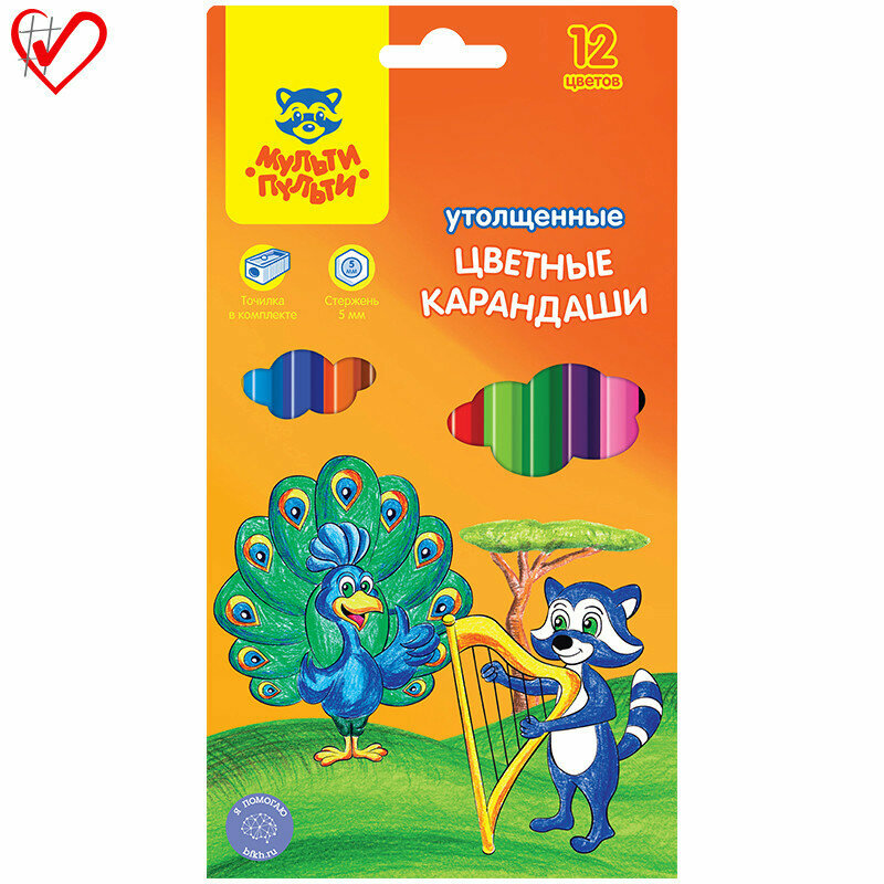 Карандаши цветные Мульти-Пульти "Енот в саванне", 12цв, утолщ, заточен, картон, европ, с точилкой, 240117