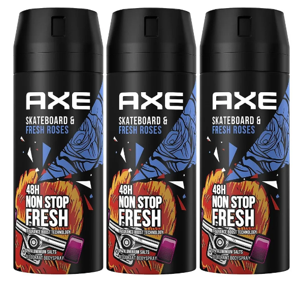 Дезодорант AXE Skateboard + fresh roses спрей 3 х 150мл