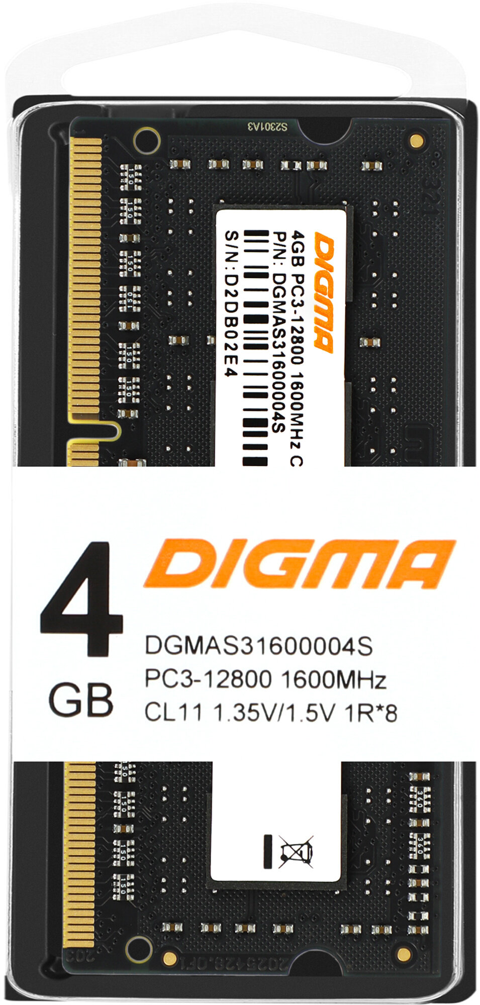 Модуль памяти Digma DGMAS31600004S DDR3L - 4ГБ 1600, SO-DIMM, Ret