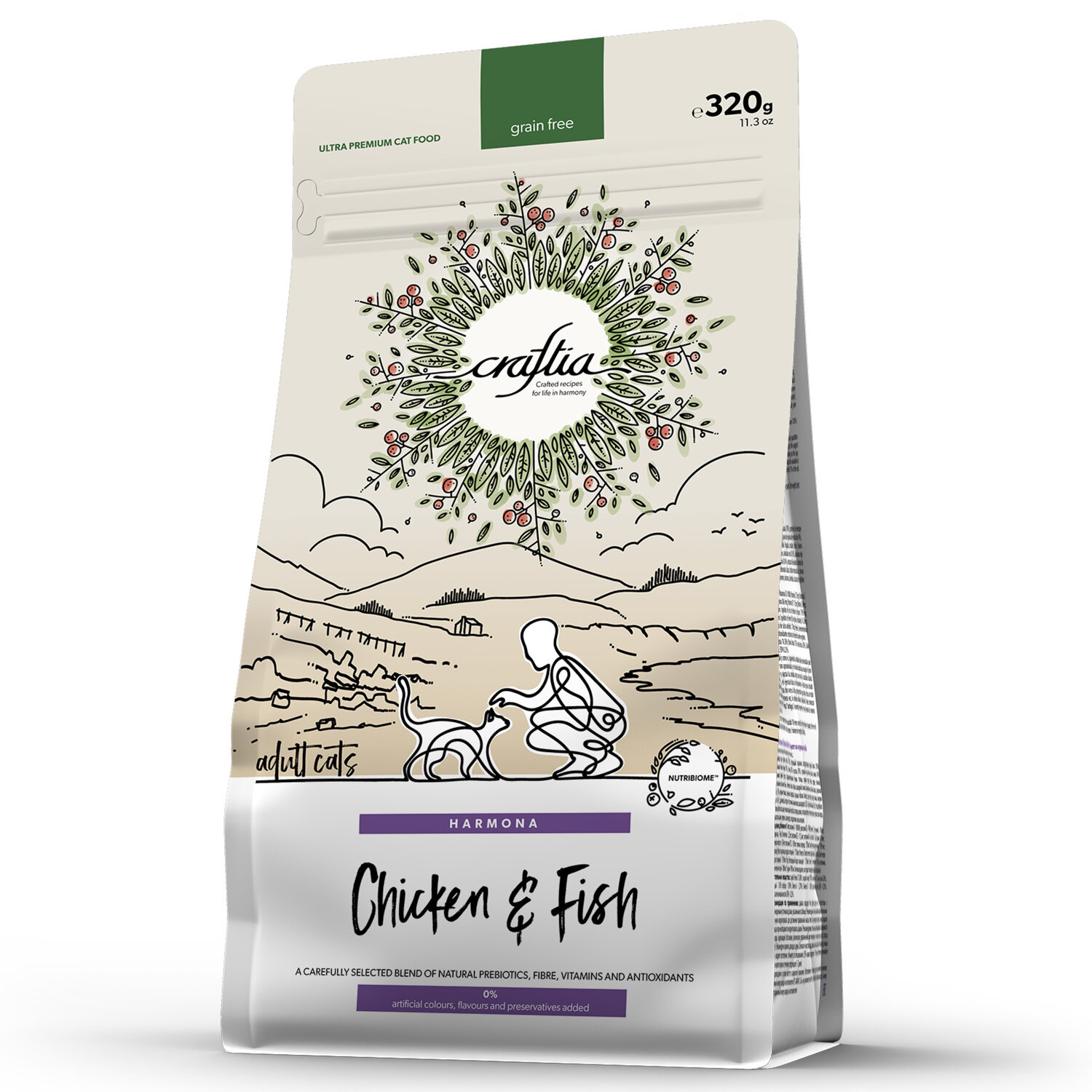 CRAFTIA HARMONA Сухой корм для взрослых кошек из курицы и рыбы 320 г