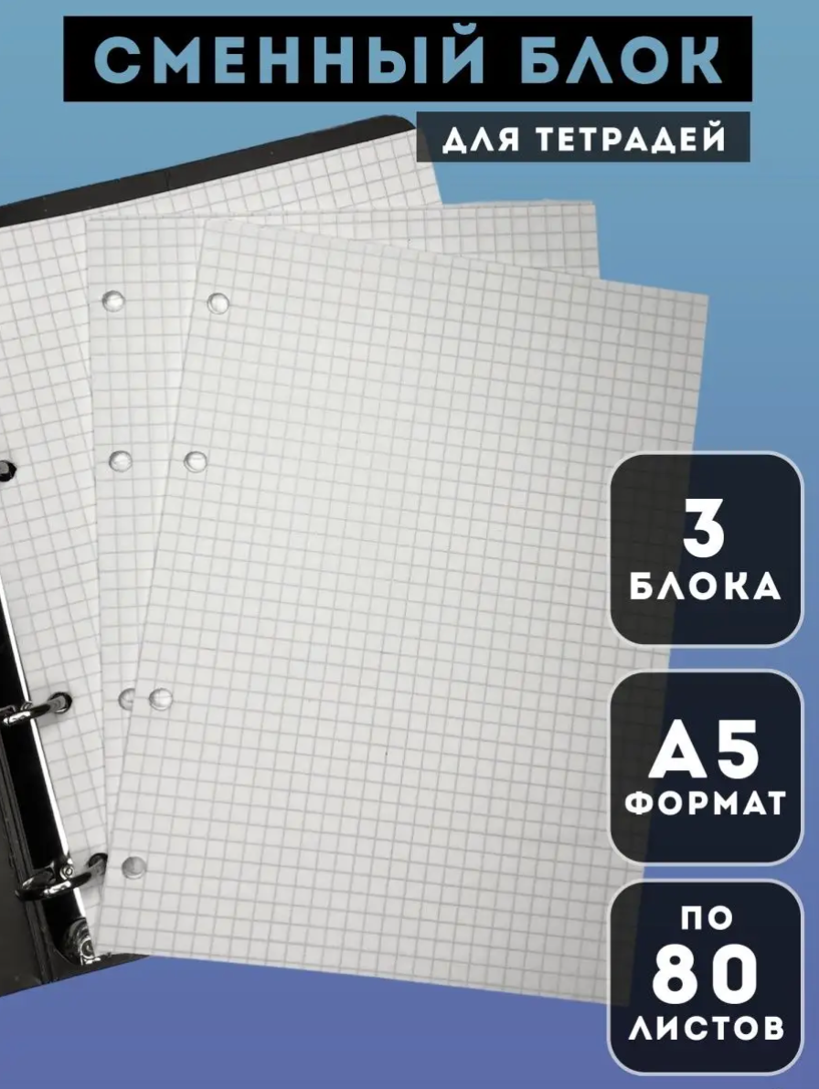 Сменный блок в клетку. 240 листов, А5, белый.