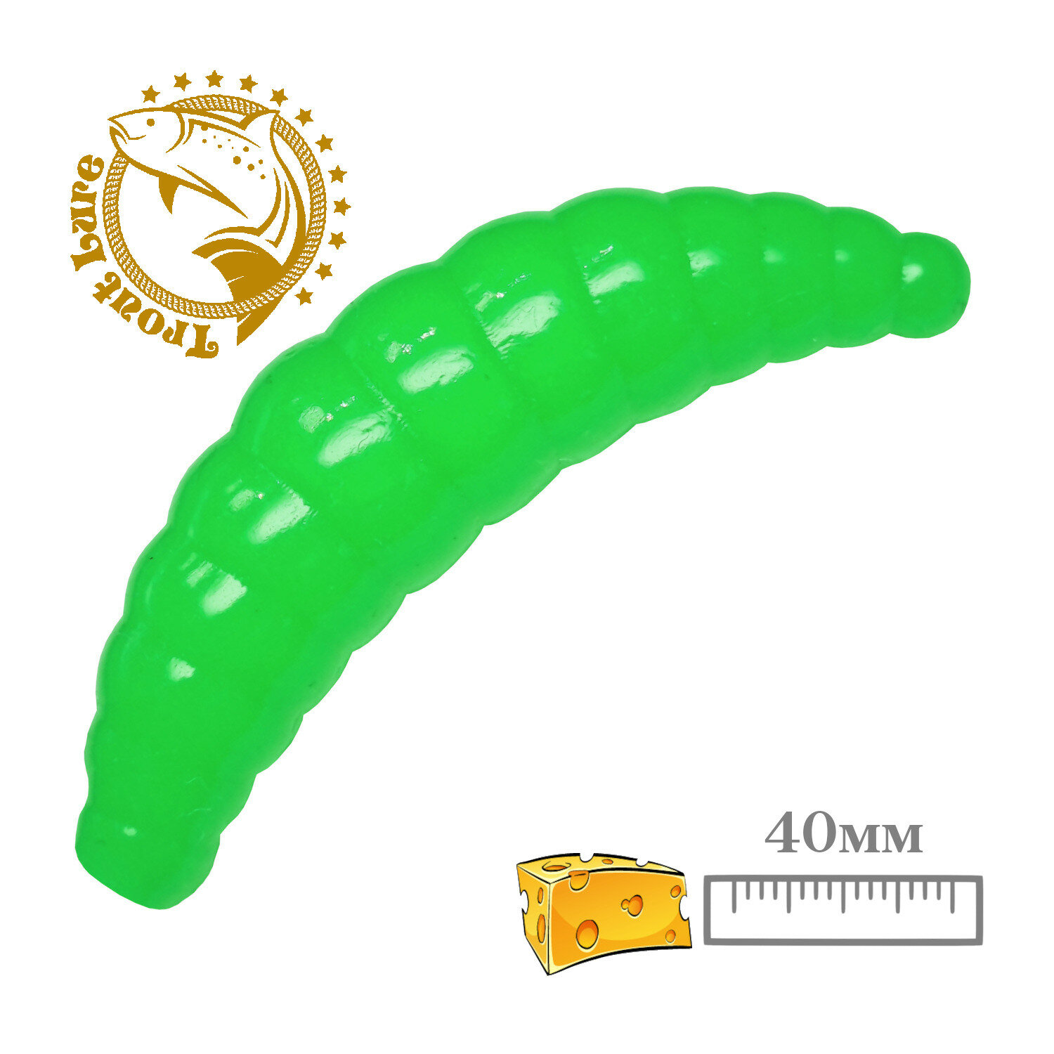Силикон TROUT LURE (SANSAN) в банке, MAGGOT 40, СЫР, COL. 4 (Green), (10шт)