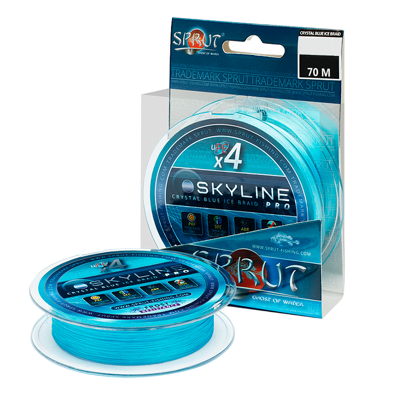 Шнур Зимний Sprut SKYLINE Ice Braid PRO x4 Crystal Blue 70 м. - разрывная нагрузка 18.15 кг, диаметр 0.23 мм.