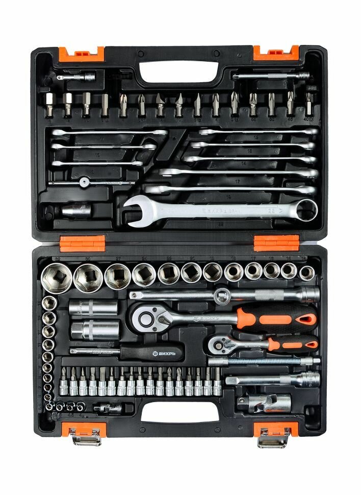 Набор инструментов Вихрь авто, 1/2" , 1/4" , CrV, в кейсе 82 предметов
