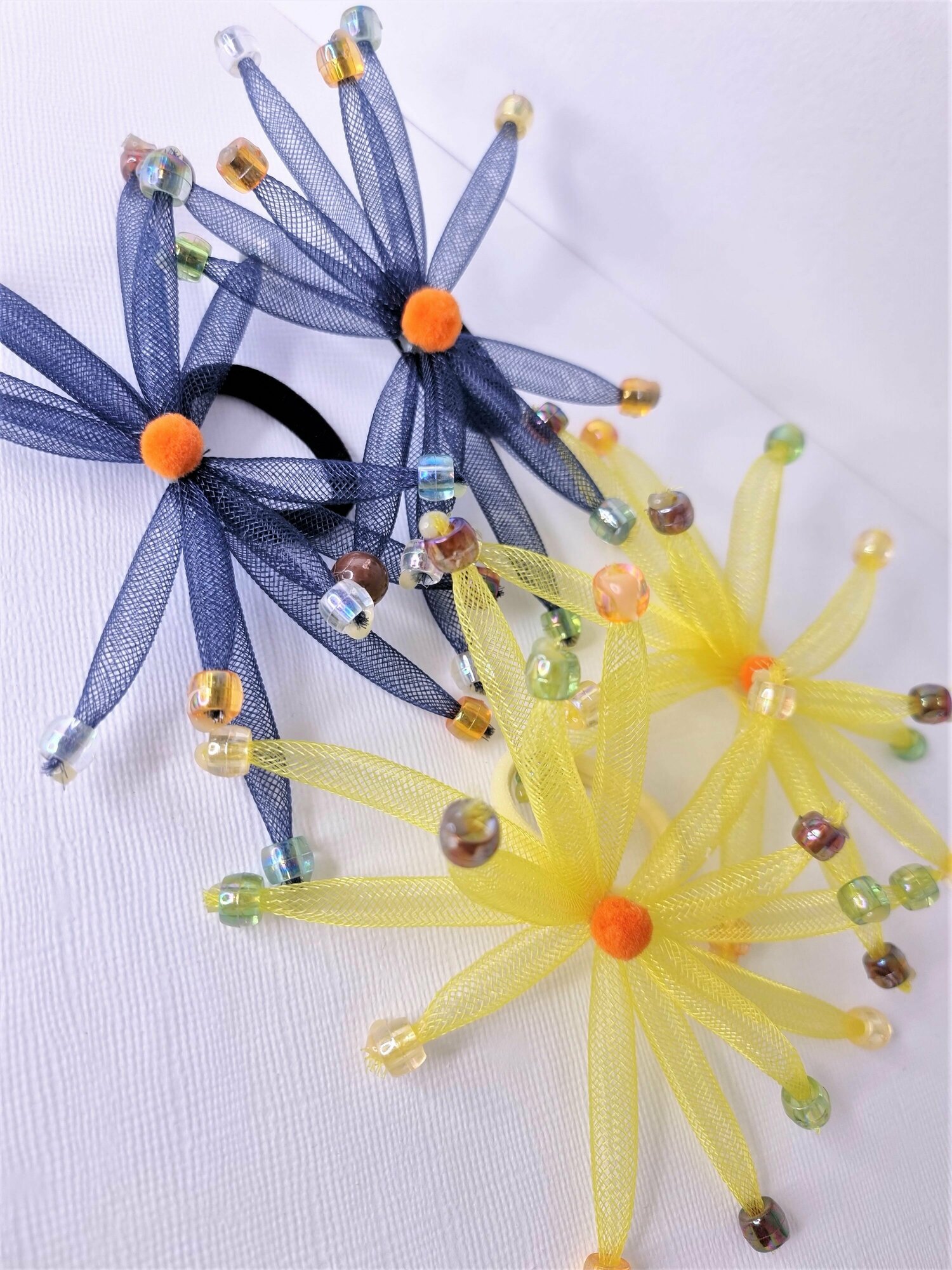 Банты-Трубочки для волос. 14х11см. Синие и Желтые. 2пары.