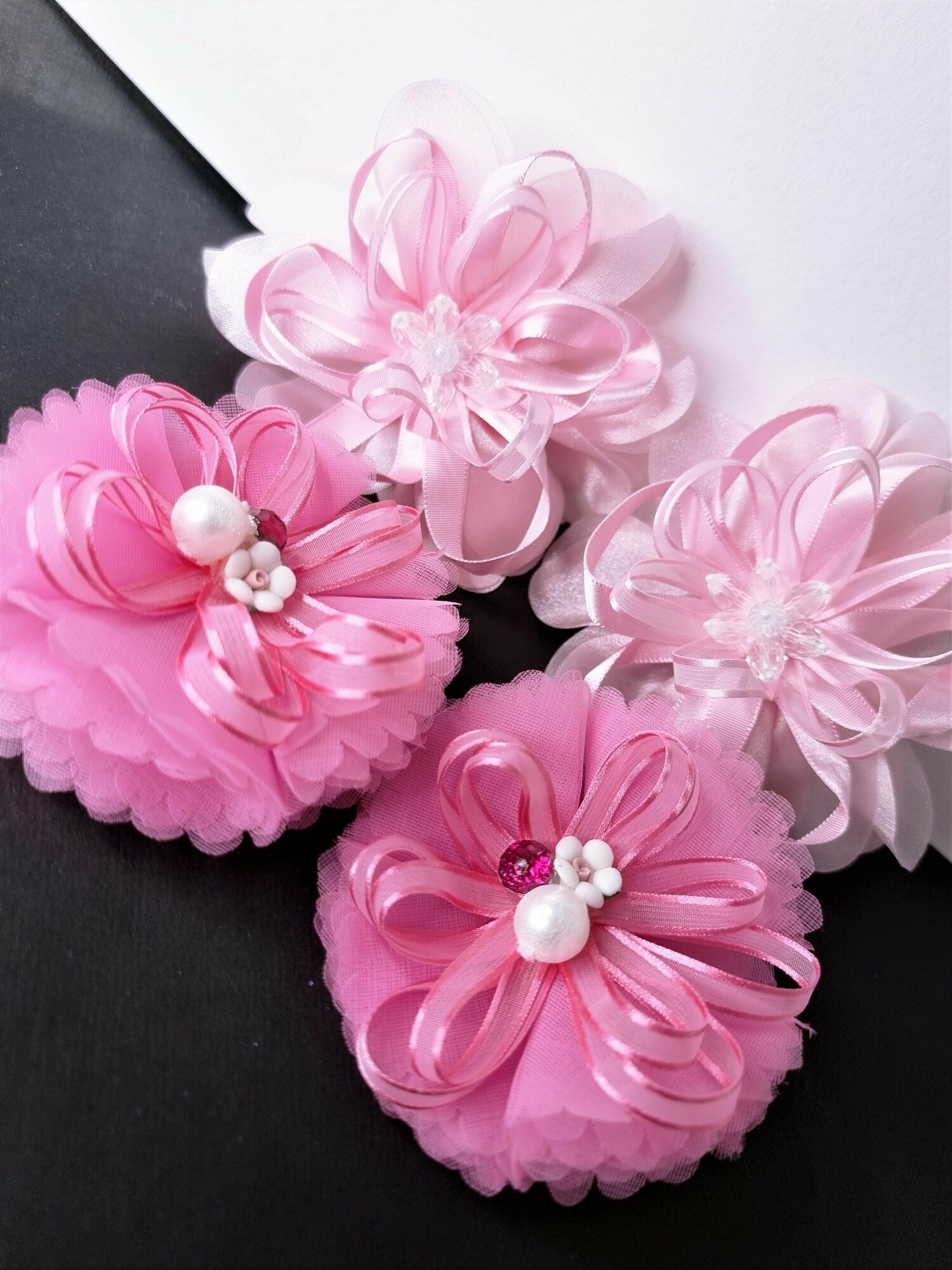 Банты для волос d 11 и 9см. Розовые. 2пары.