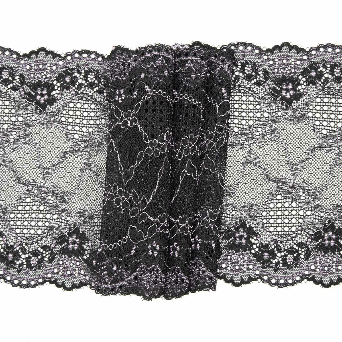 Кружево эластичное для шитья нижнего белья Айрис, 16,5см*10м, черное